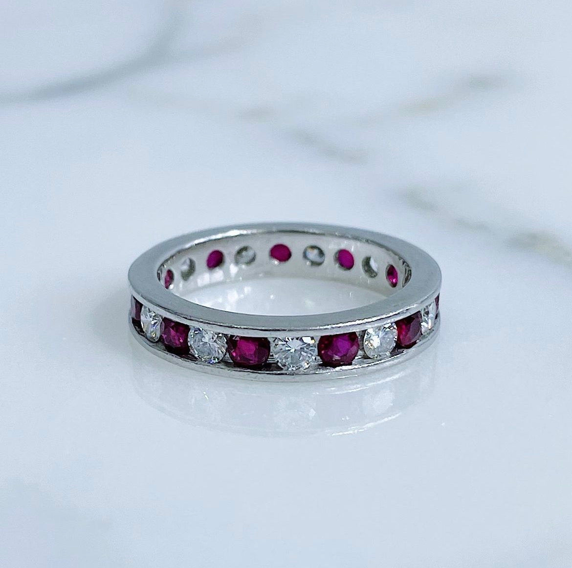 Ruby & Diamond Eternity Band, Channel Set, 18k White Gold, 11 Rubies ...