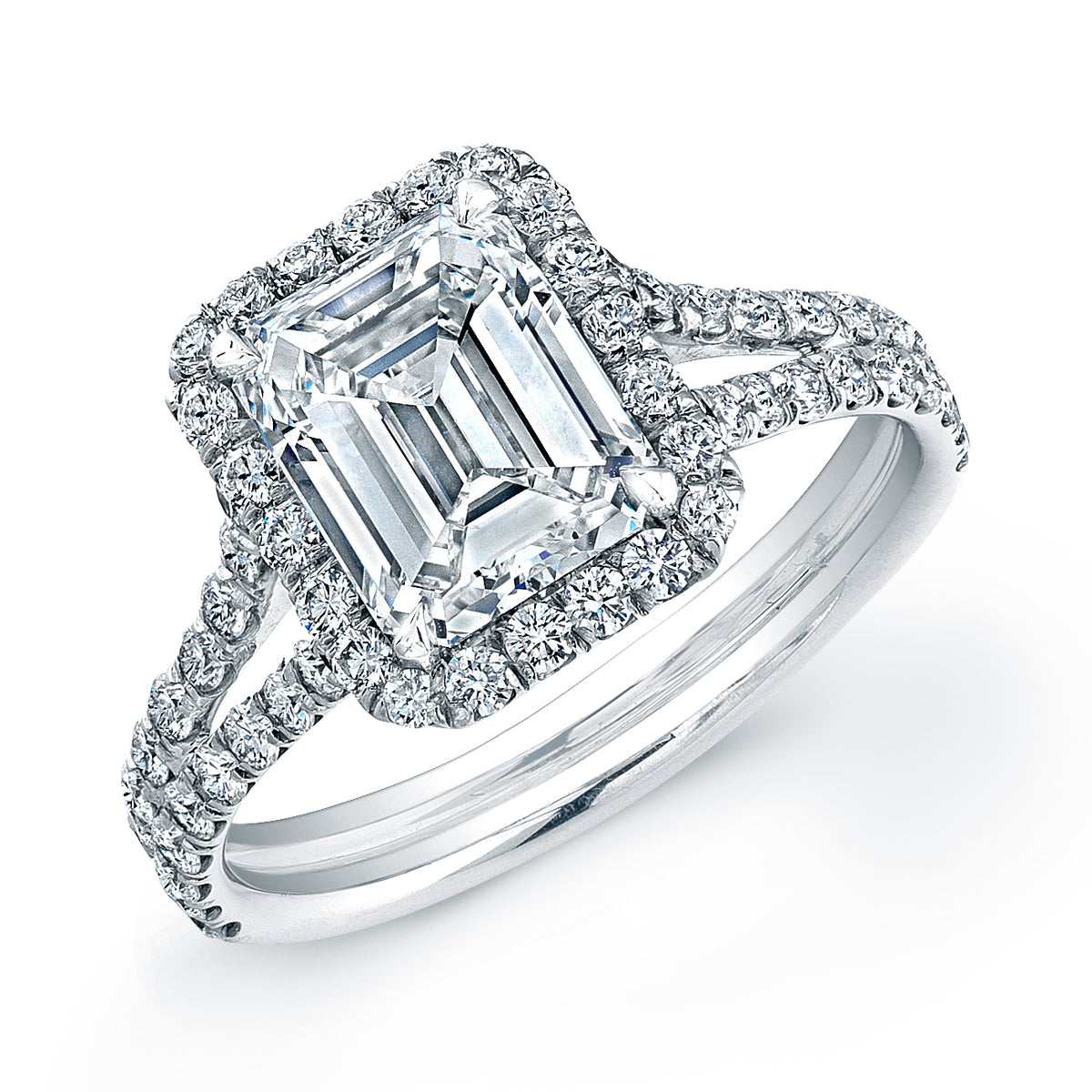 Emerald Cut Diamond Engagement Ring with Pave Halo – Wachler Diamonds